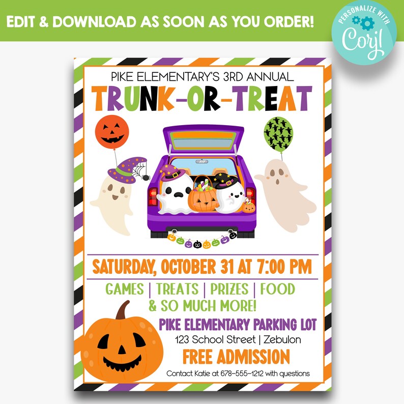 EDITABLE Halloween Trunk-or-treat Flyer Trunk or Treat - Etsy