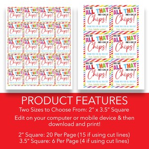 EDITABLE You Are All That & a Bag of Chips Square Gift Tags | Chip ...