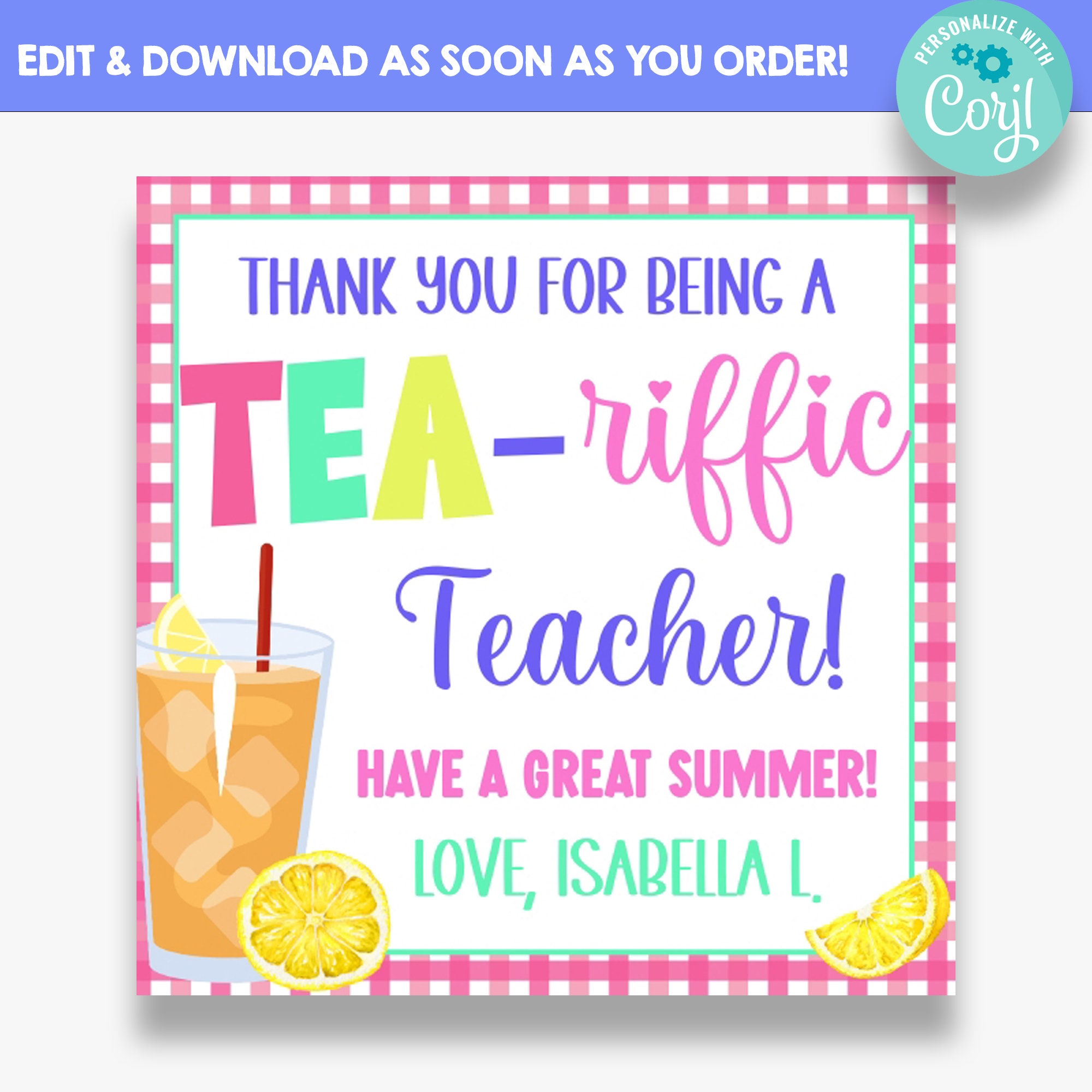 EDITABLE Thank You for Being a Tea-riffic Teacher Gift Tags - Etsy