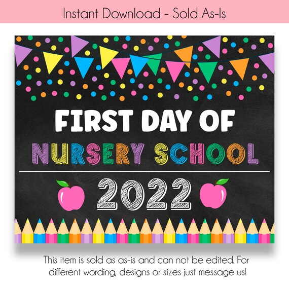 First Day of Nursery School Sign Printable Pastel Chalkboard | Etsy