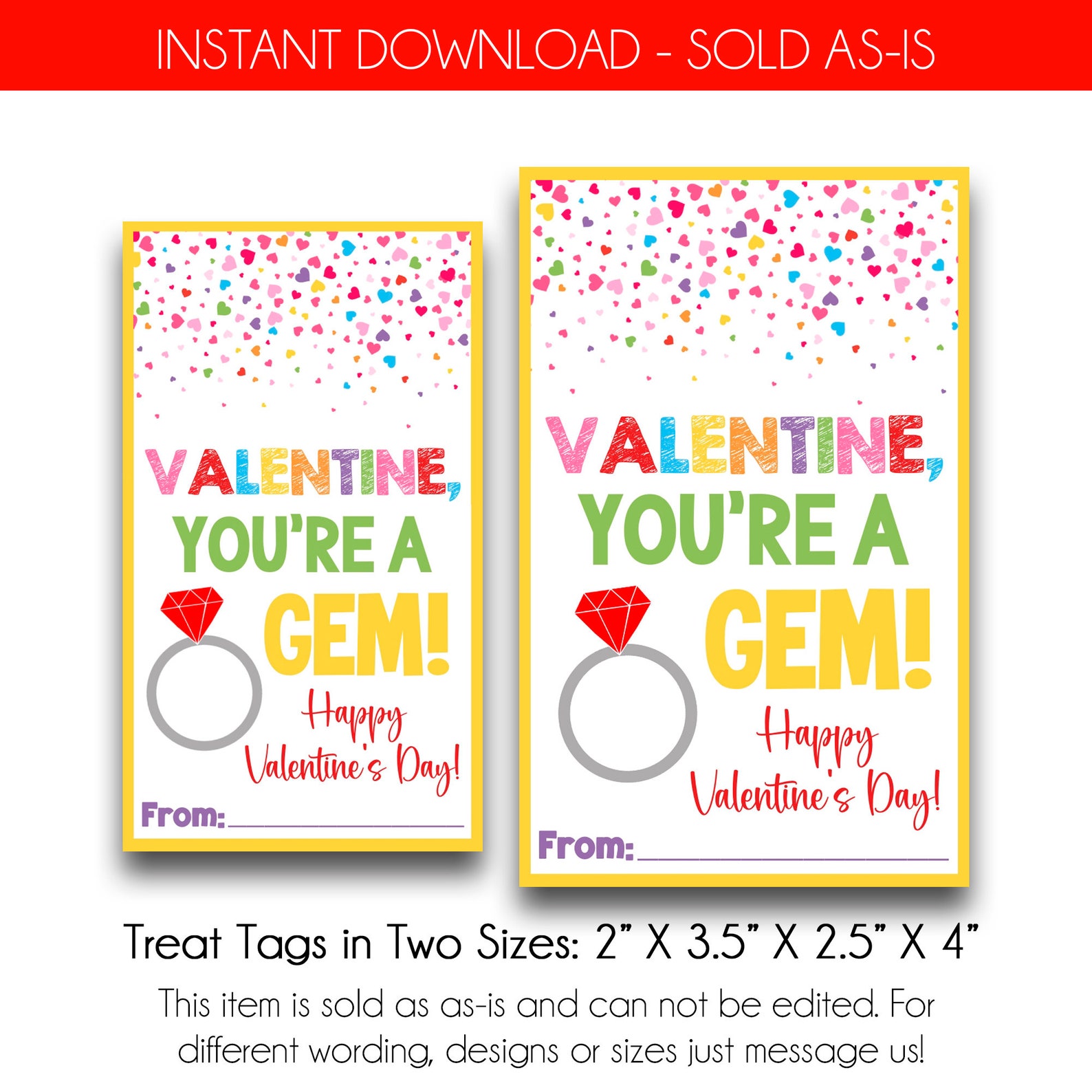 INSTANT DOWNLOAD You're a Gem Kid's Valentine Treat Tags Ring Pop ...