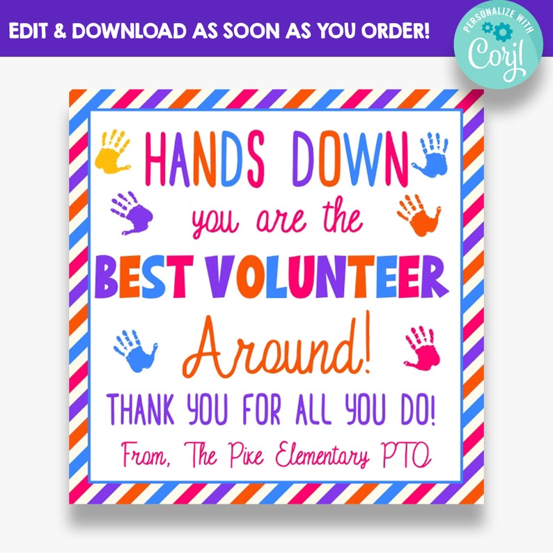 EDITABLE Hands Down You Are the Best Volunteer Around Gift Tags ...