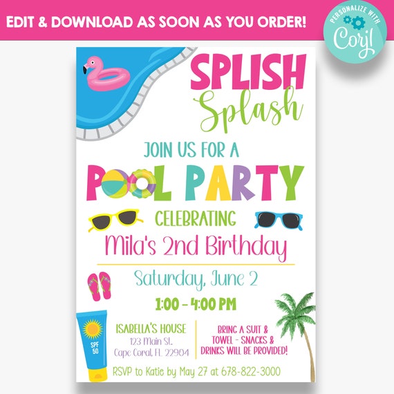 Free Printable, Customizable Pool Party Invitation