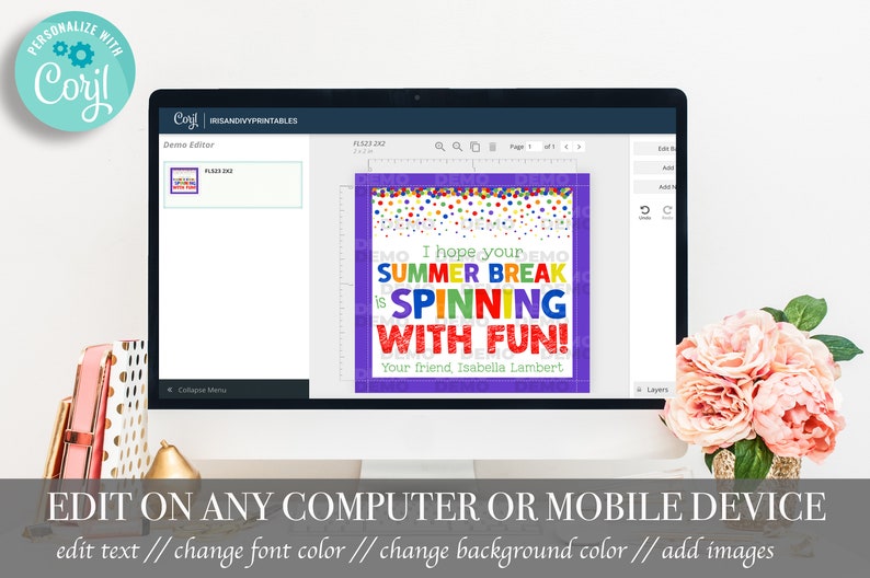 EDITABLE Bright I Hope Your Summer Break is Spinning With Fun Treat Bag ...