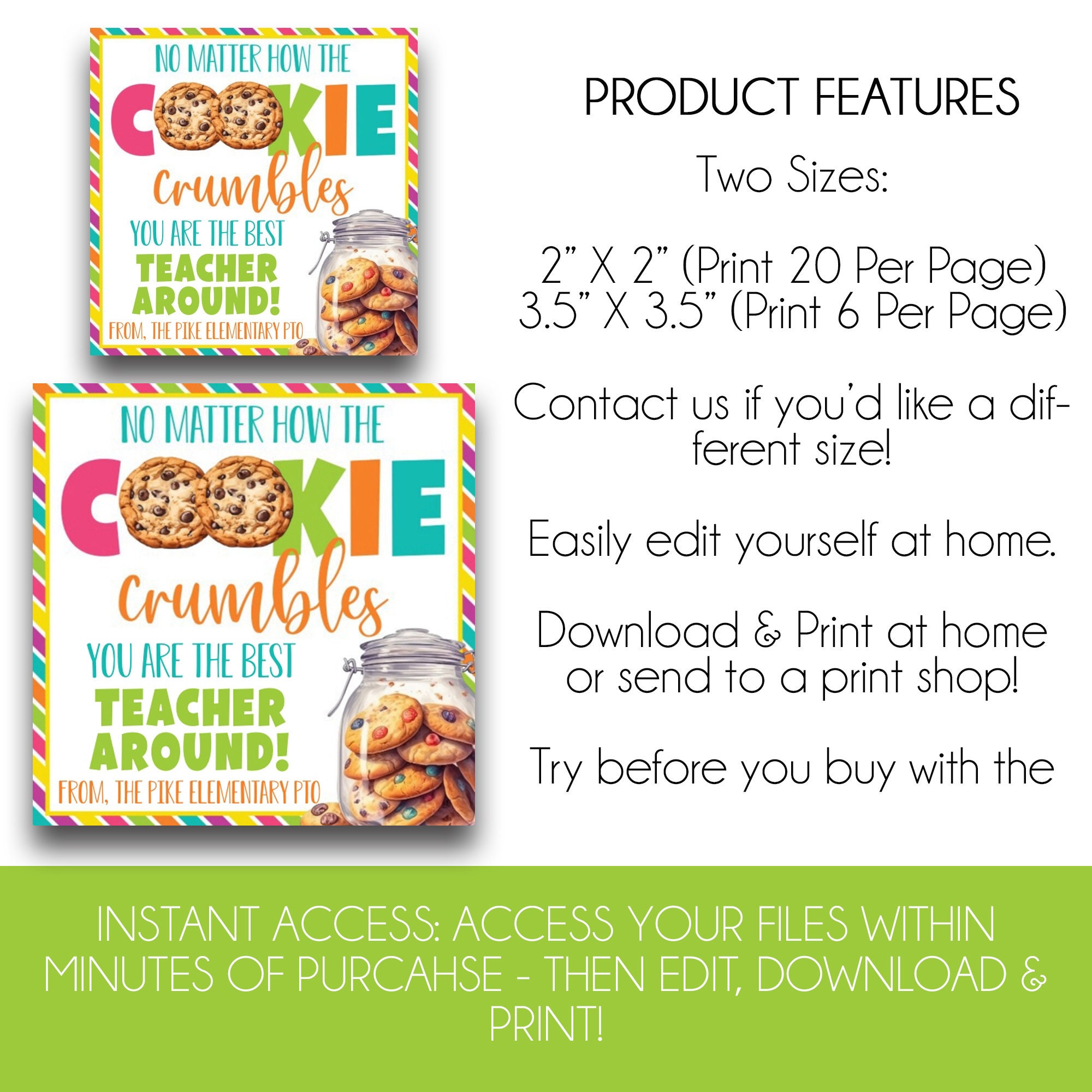 EDITABLE Cookie Appreciation Gift Tag | No Matter How the Cookie ...