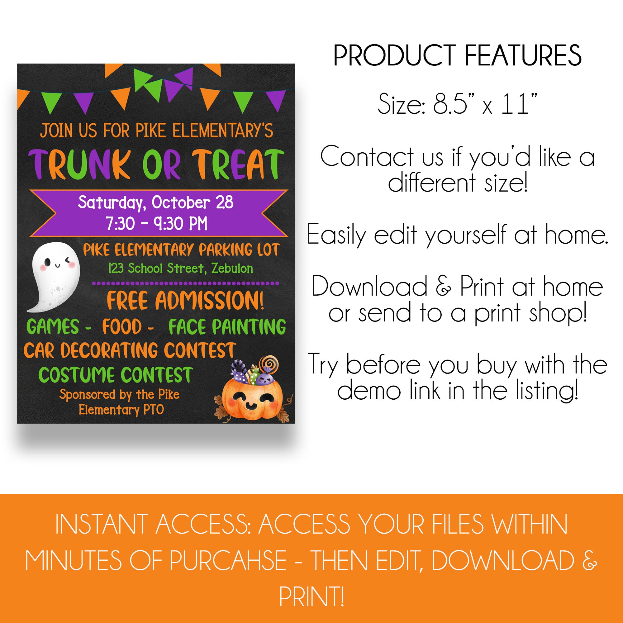 Editable Trunk or Treat Flyer School or Church Halloween - Etsy