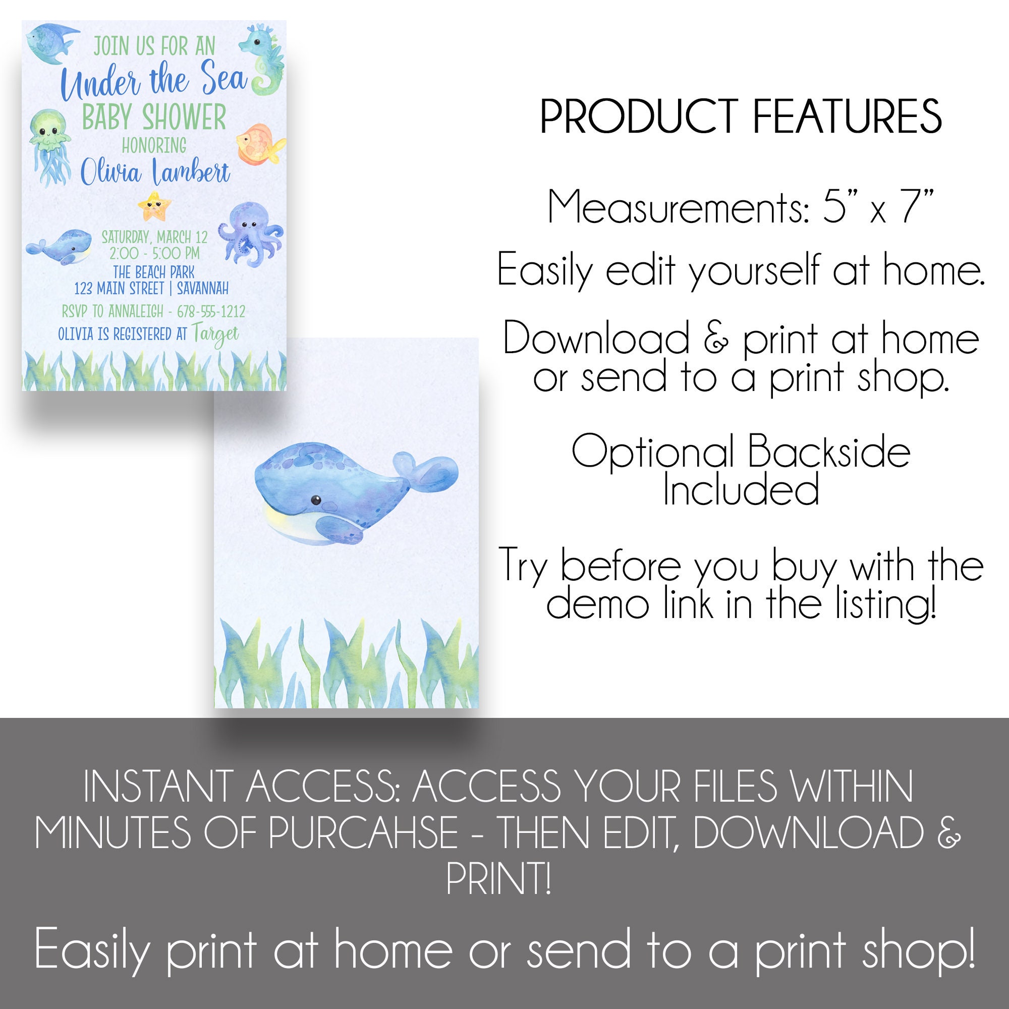 Editable Under the Sea Baby Shower Invitation Ocean Themed - Etsy Australia