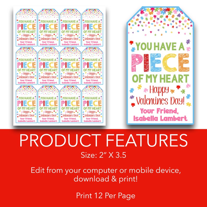 EDITABLE You Have a Piece of My Heart Valentine's Day Treat Tags ...