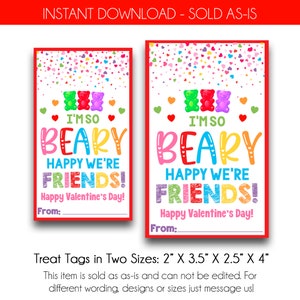INSTANT DOWNLOAD | I'm Beary Glad We're Friends Kid's Valentine's Treat ...
