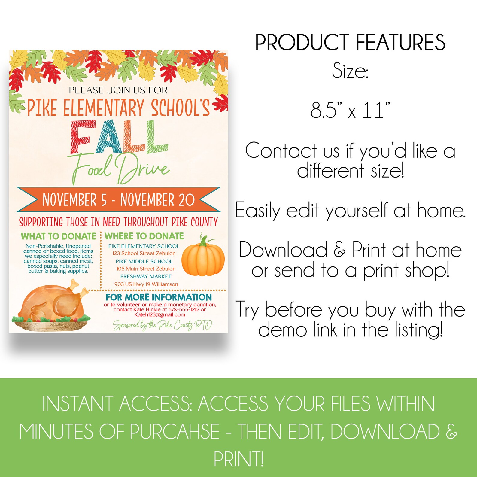 EDITABLE Fall Food Drive Flyer | Community Food Drive Fundraiser ...