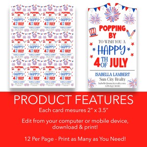 EDITABLE Popping by to Wish You a Happy 4th of July Rectangle Gift Tags ...