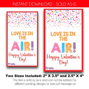 INSTANT DOWNLOAD | Love is in the Air Valentine's Day Treat Tags ...