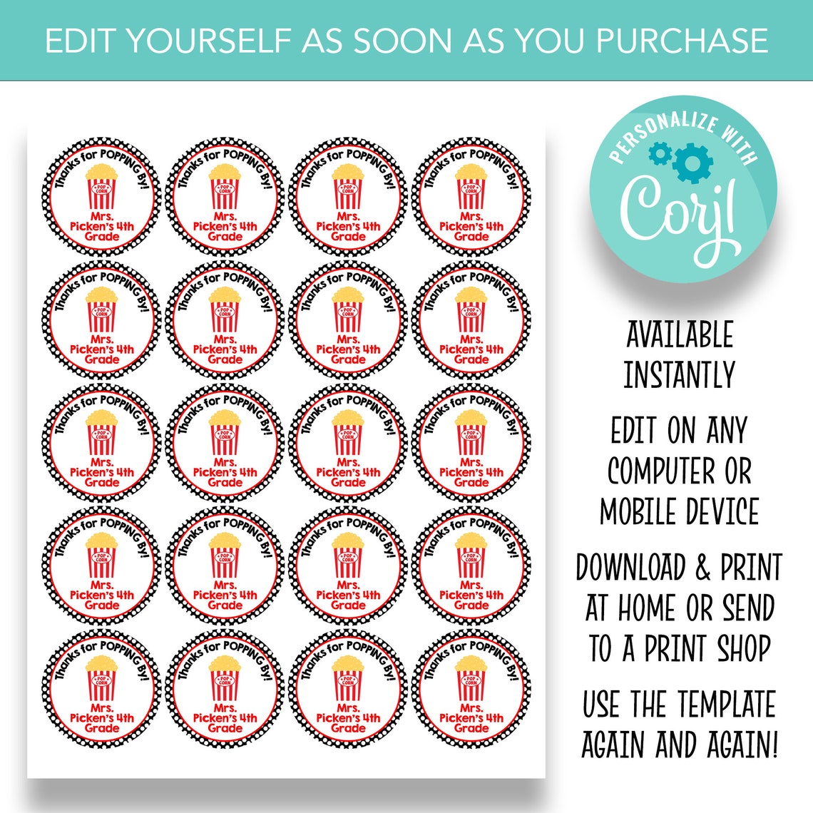 EDITABLE Thanks for Popping by Treat Tags Back to School - Etsy