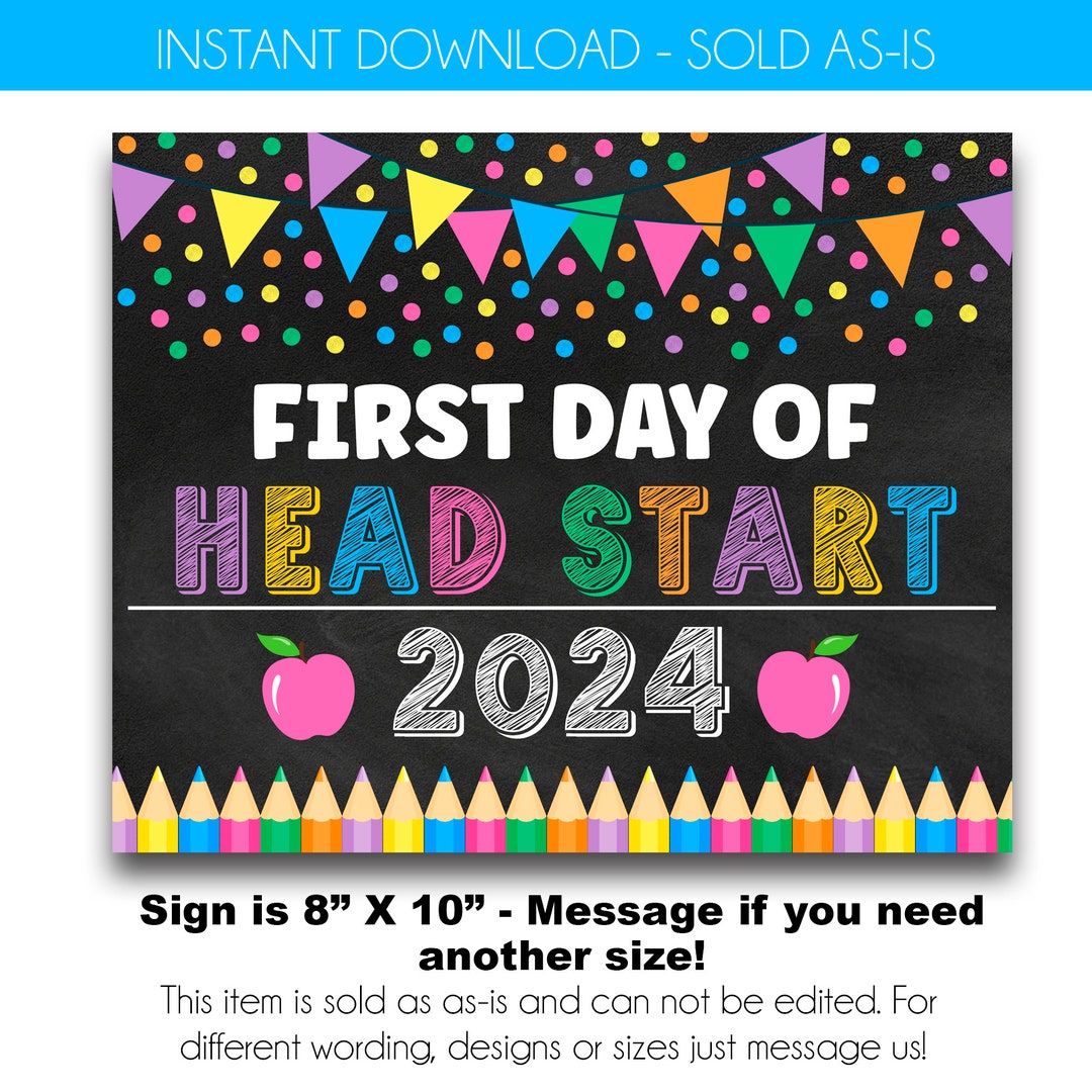 First Day of Head Start Sign Printable Pastel Chalkboard Back to School ...