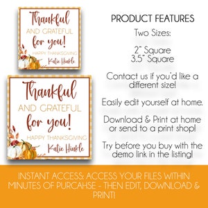EDITABLE Burgundy Floral Thankful & Grateful for You Thanksgiving Gift ...