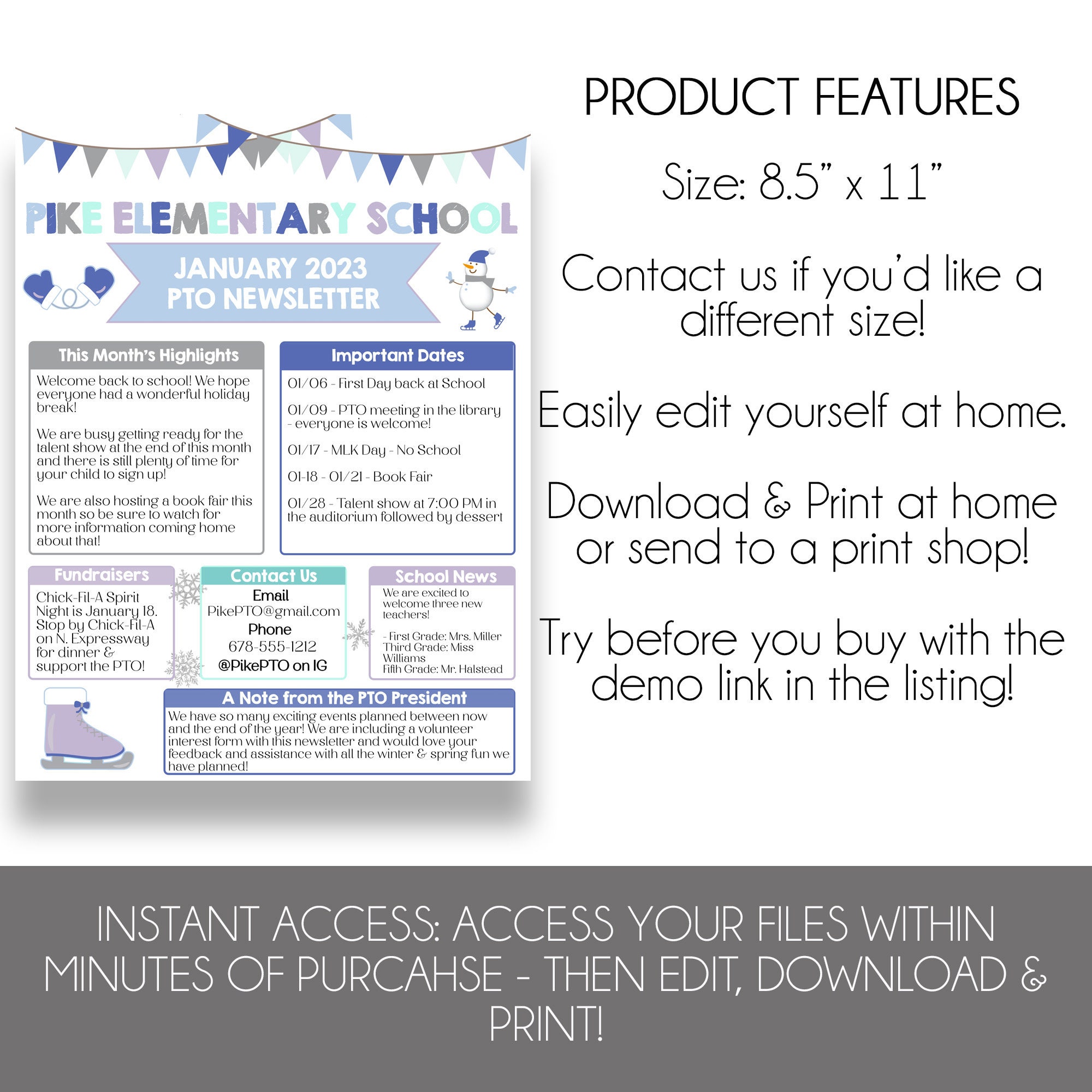 EDITABLE PTO School Newsletter January PTA Newsletter - Etsy