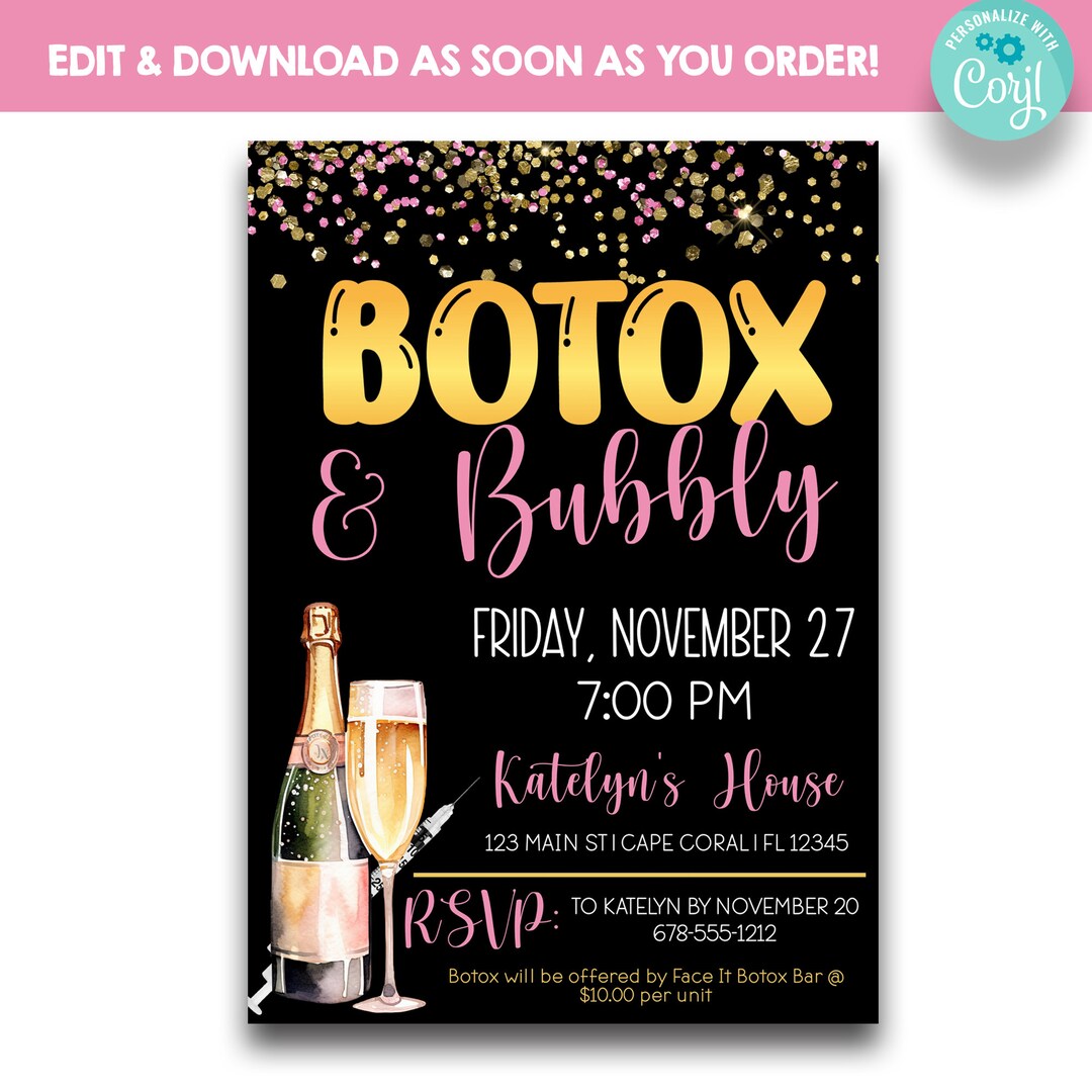 EDITABLE Botox Party Invitation Botox & Bubbly Invite - Etsy Australia