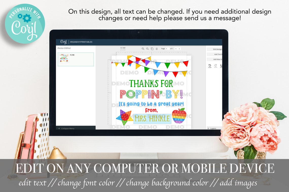 Editable Thanks for Poppin' by Welcome Back to School Tags - Etsy