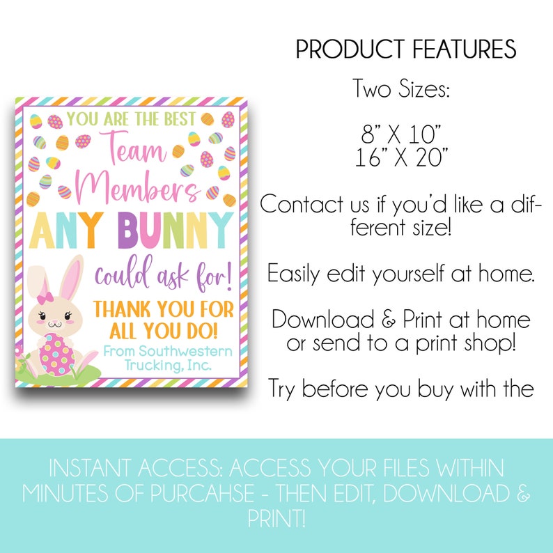 EDITABLE You Are the Best Team Members Any Bunny Could Ask for ...
