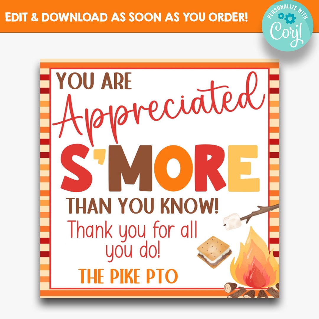 EDITABLE You Are Appreciated S'more Than You Know Square Gift Tags ...
