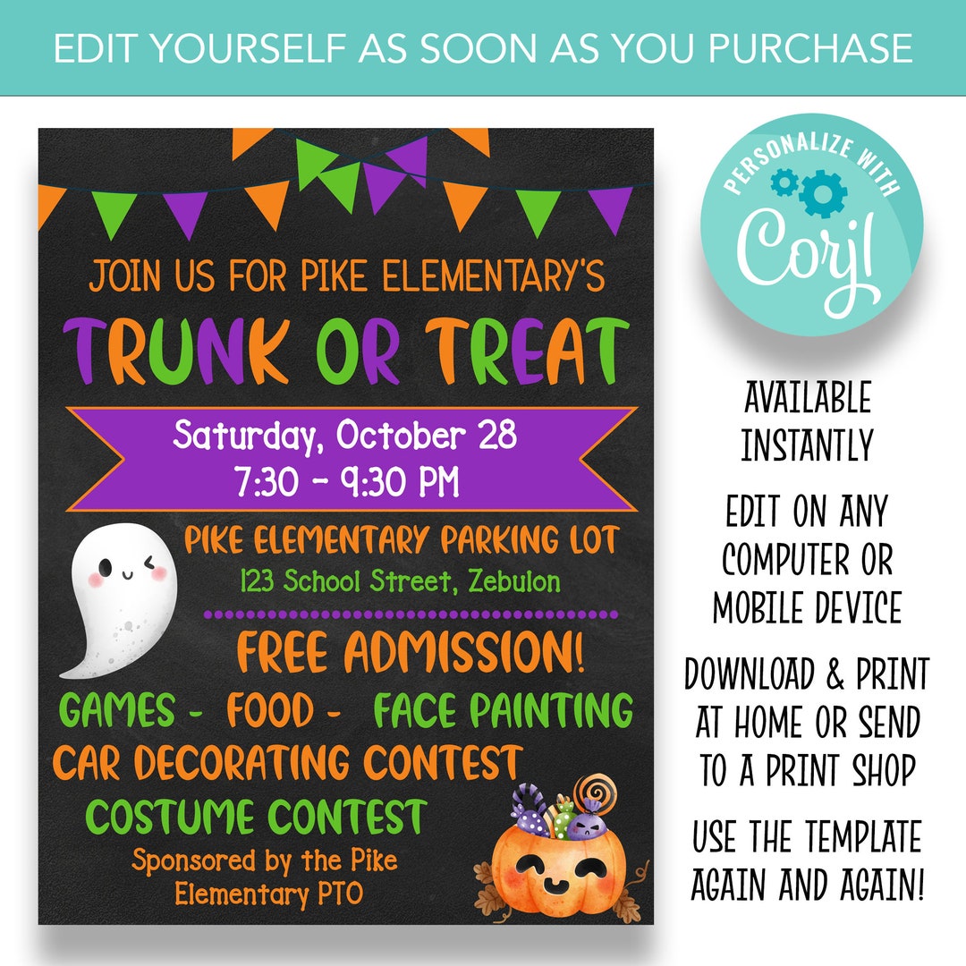 Editable Trunk or Treat Flyer | School or Church Halloween Party ...