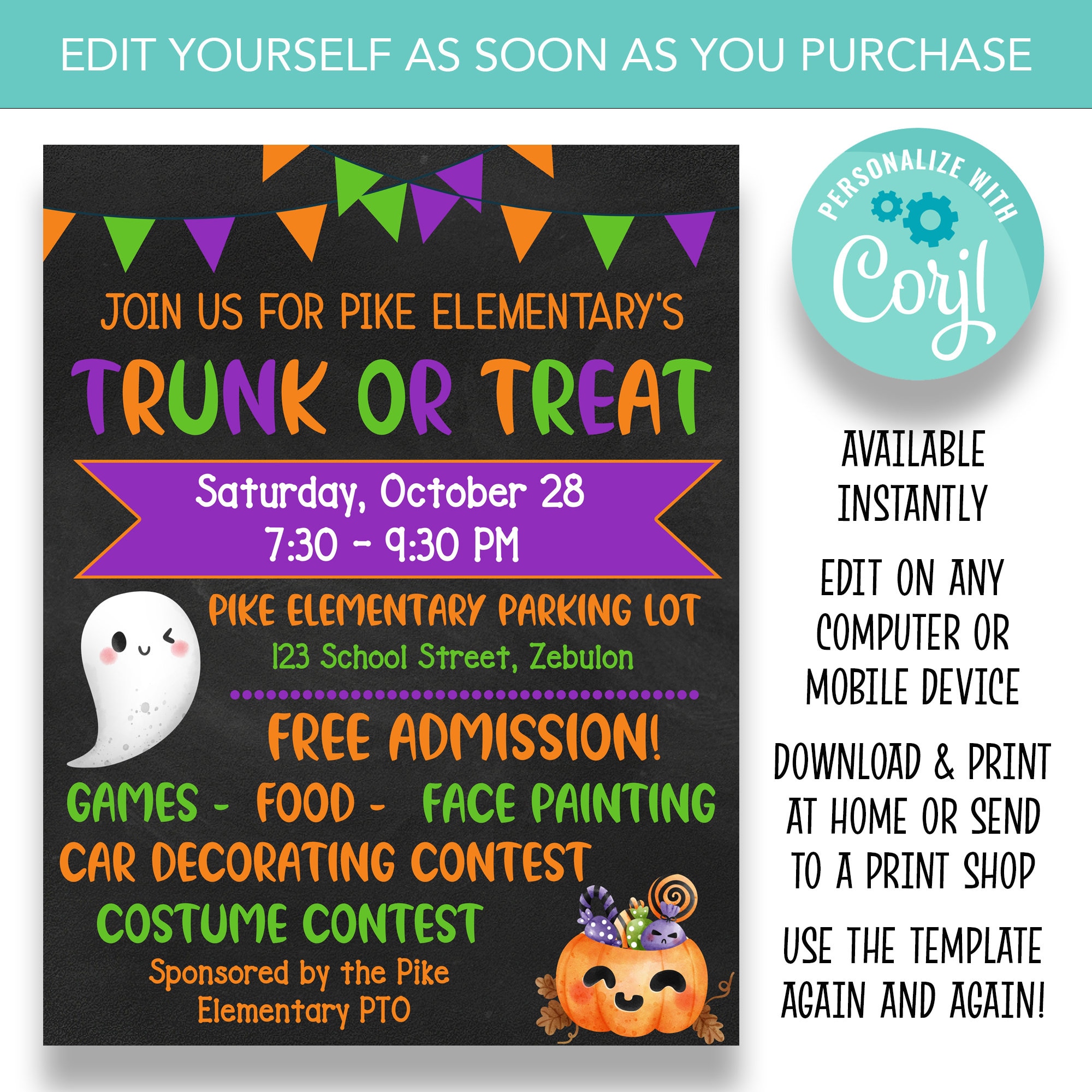 Editable Trunk or Treat Flyer School or Church Halloween - Etsy