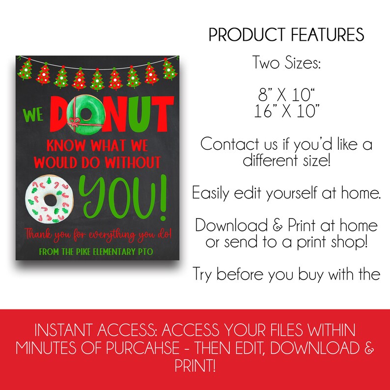 EDITABLE Christmas Donut Sign | Donut Know What We Would Do Without You ...