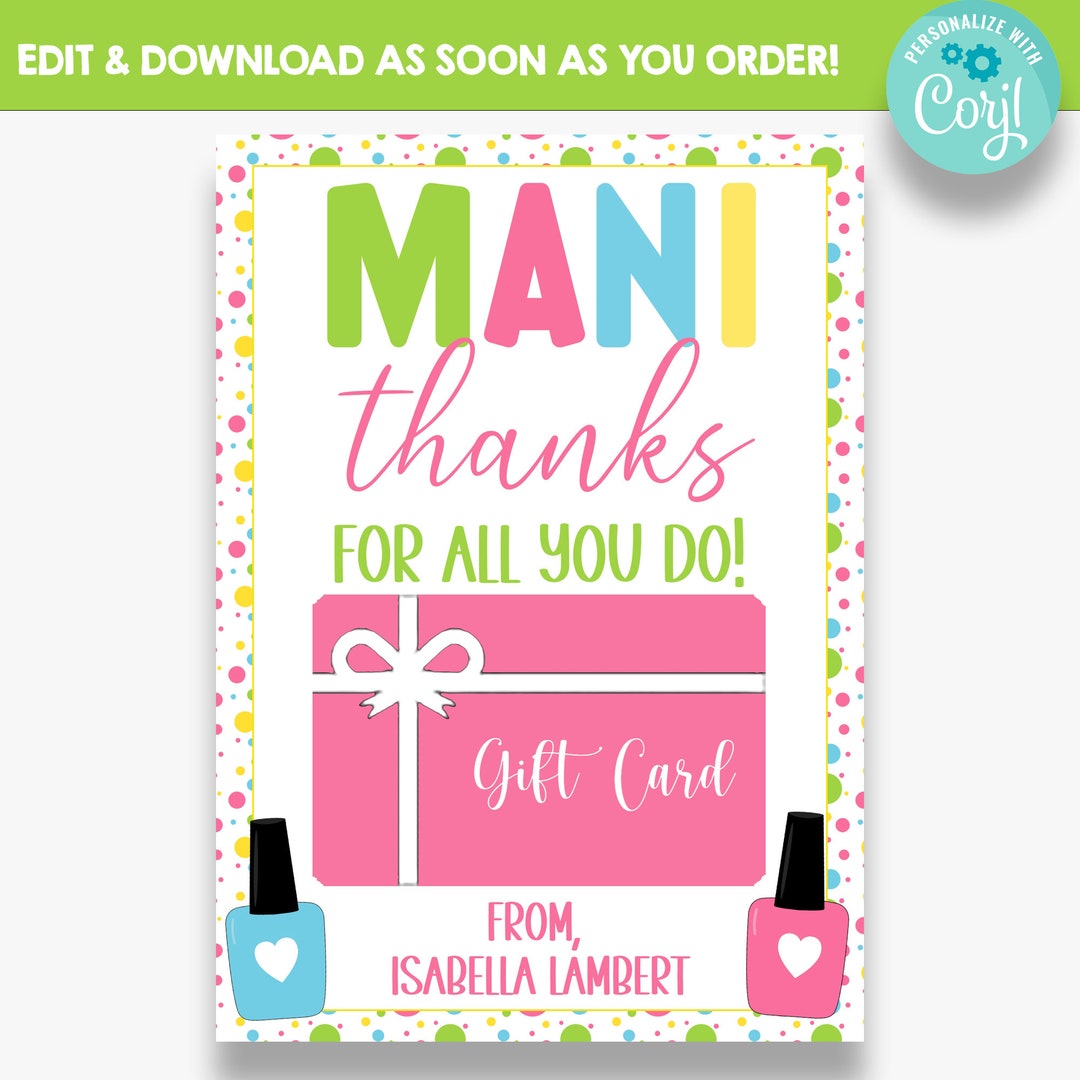 EDITABLE Mani Thanks for All You Do Gift Card Holder | Manicure Gift ...