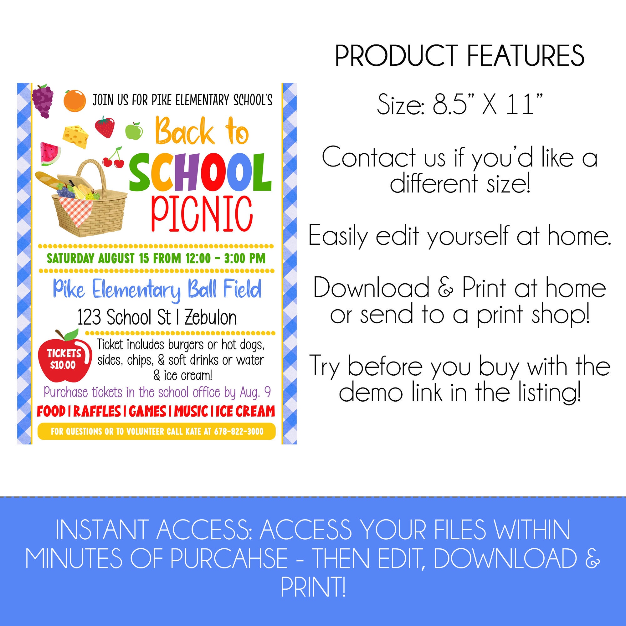 EDITABLE Back to School Picnic Flyer With Bonus Tickets | Back to ...