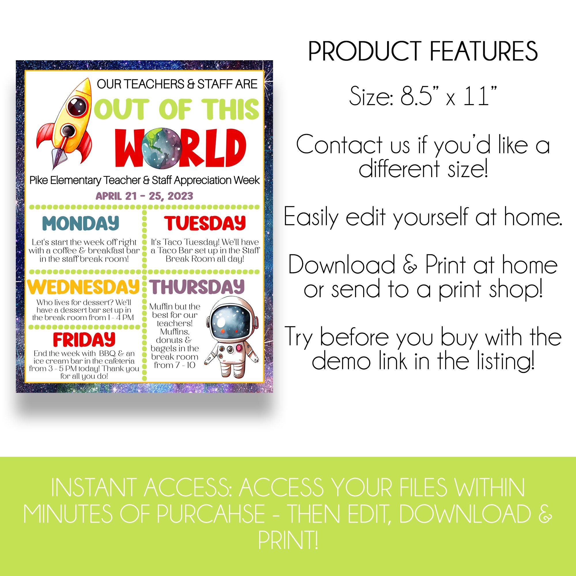 EDITABLE Space Themed Teacher Appreciation Week Itinerary - Etsy