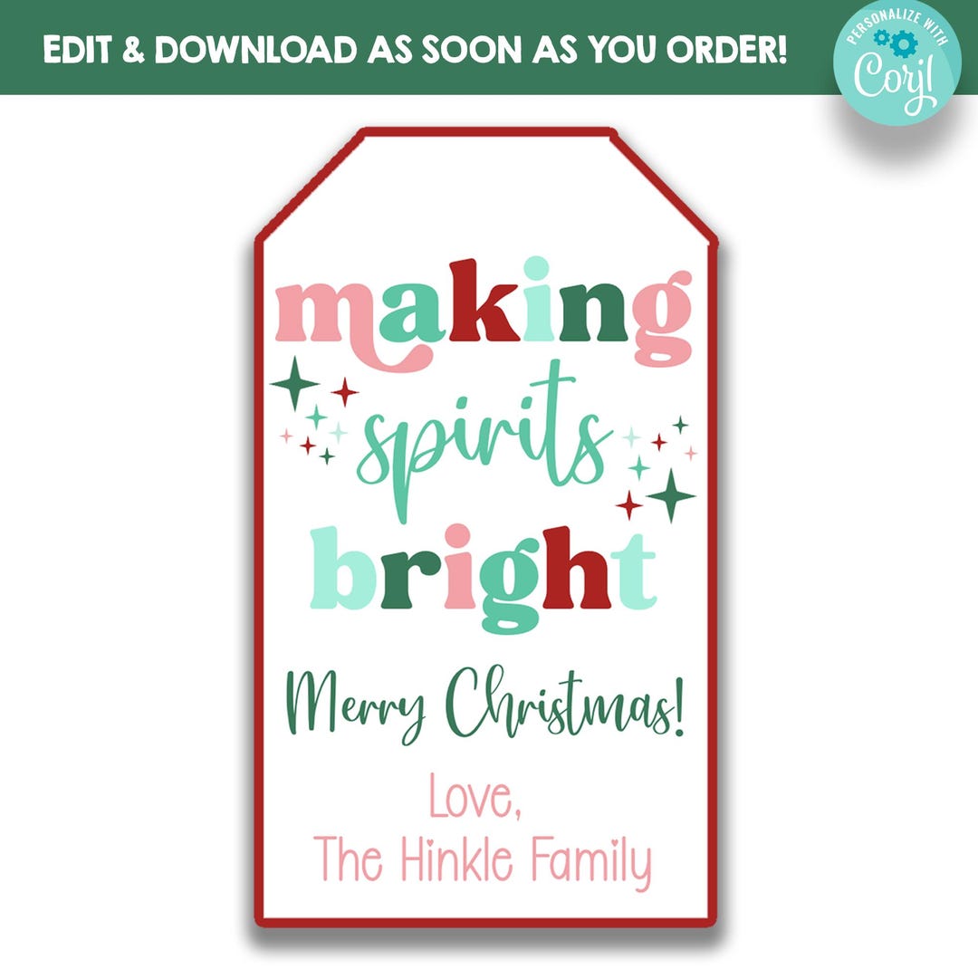 EDITABLE Retro Making Spirits Bright Christmas Gift Tags | Christmas ...