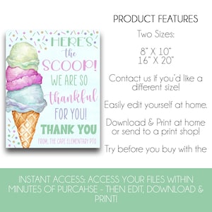 EDITABLE Here's the Scoop Ice Cream Appreciation Sign | Ice Cream ...