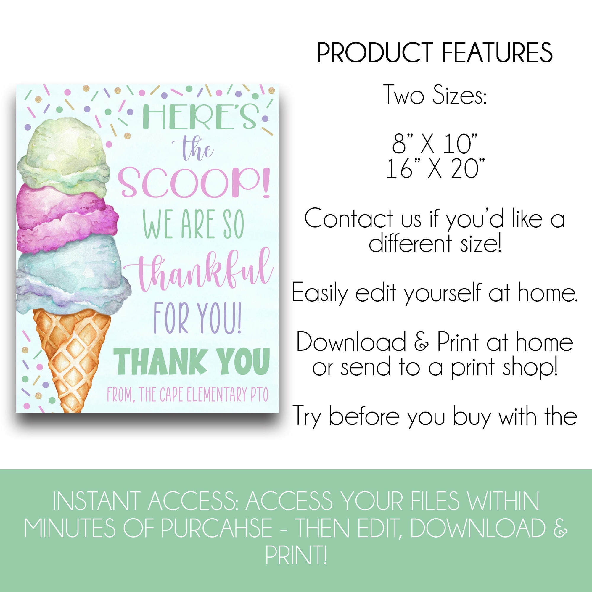 EDITABLE Here's the Scoop Ice Cream Appreciation Sign | Ice Cream ...