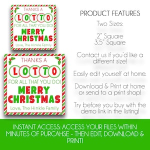 EDITABLE Christmas Lotto Gift Tags Thanks a Lotto Christmas Treat Tags ...