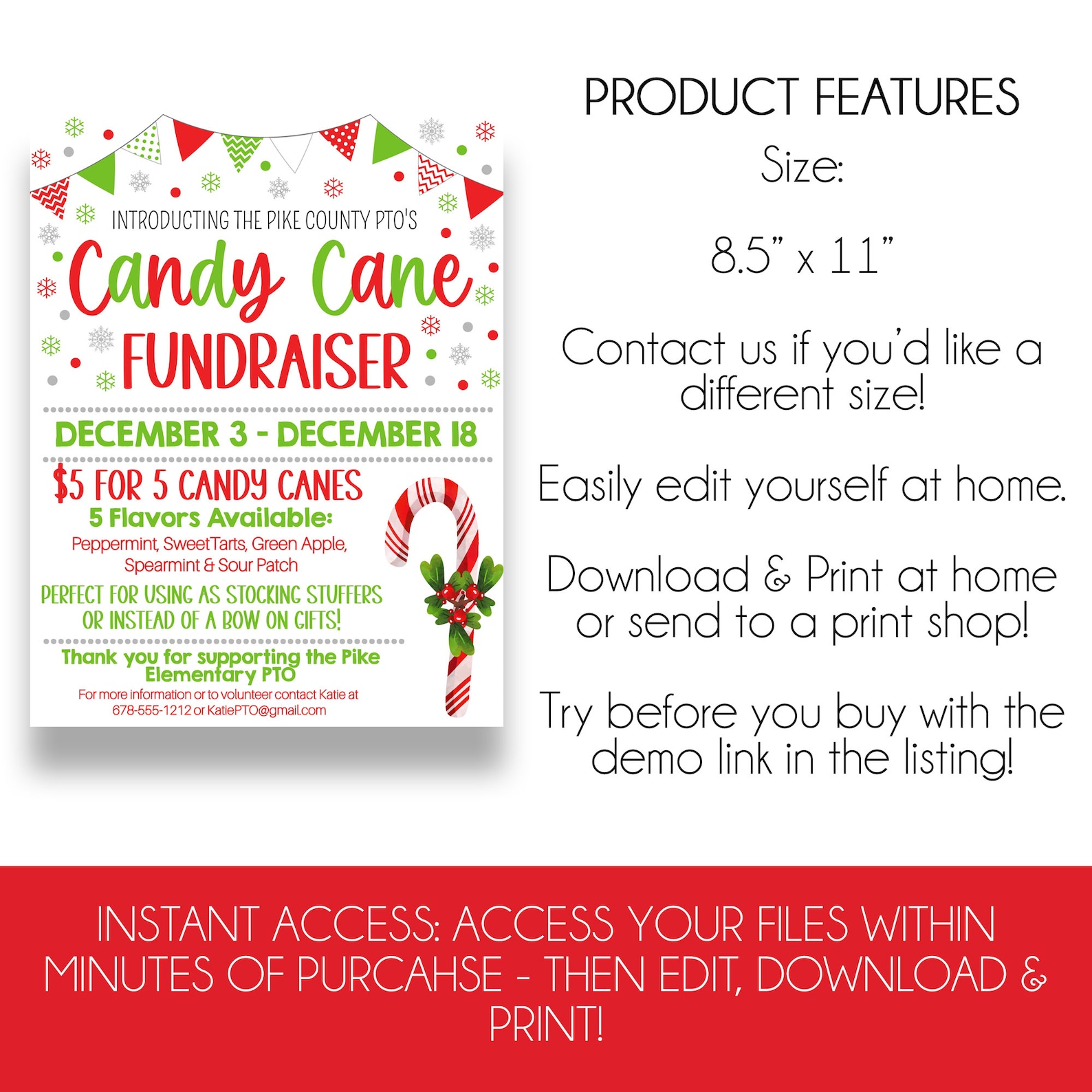 EDITABLE Candy Cane Fundraiser Flyer Holiday PTO Fundraising - Etsy
