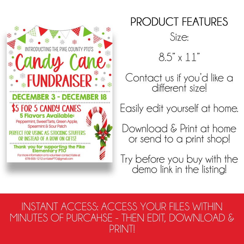 EDITABLE Candy Cane Fundraiser Flyer Holiday PTO Fundraising - Etsy