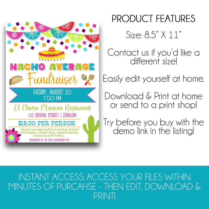 EDITABLE Nacho Average Fundraiser Flyer | Mexican Dinner Fundraising ...