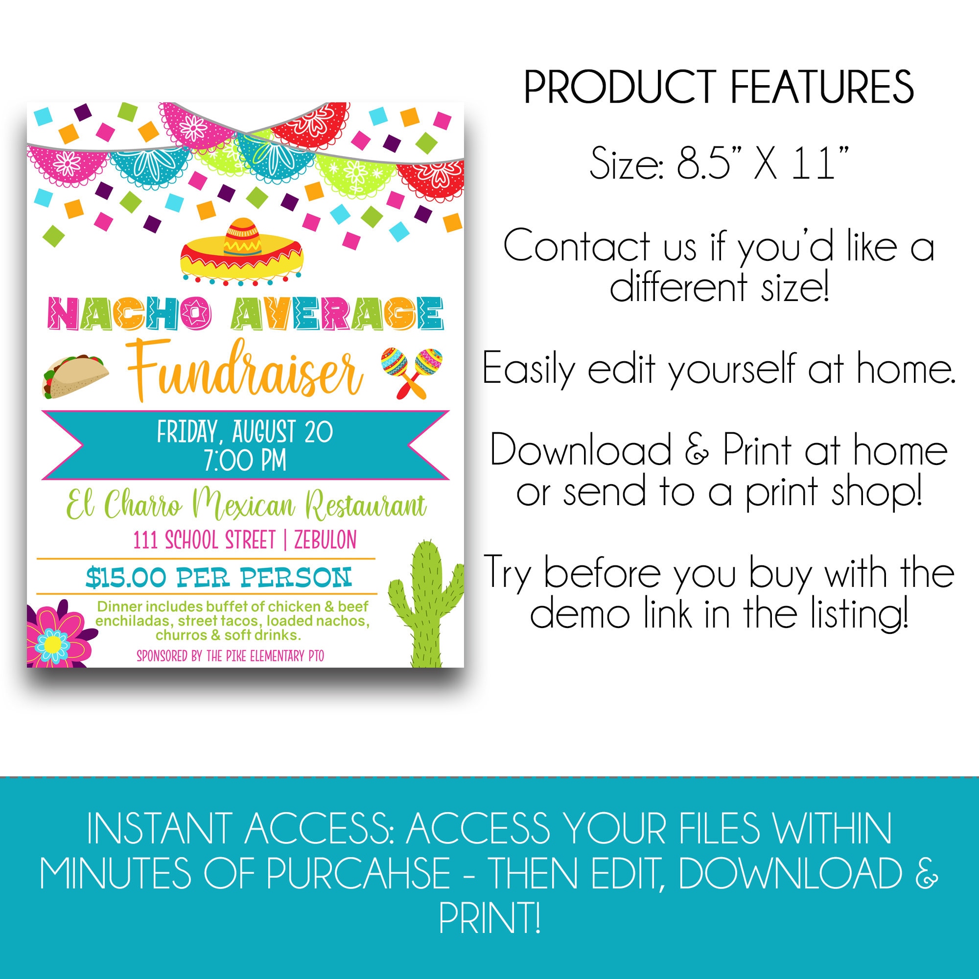 EDITABLE Nacho Average Fundraiser Flyer | Mexican Dinner Fundraising ...