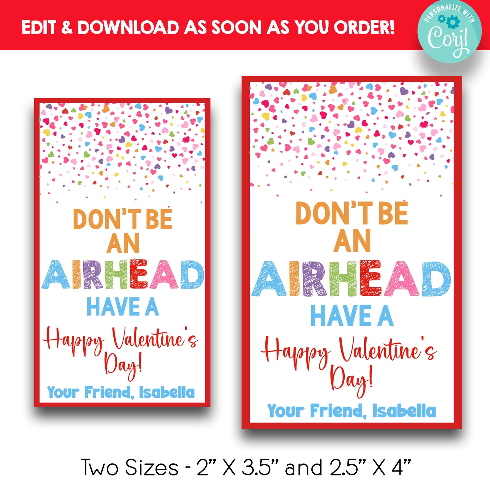 EDITABLE Don't Be an Airhead Valentine's Day Treat Tags | Airhead Candy ...