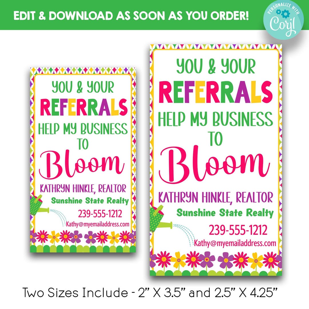 EDITABLE You and Your Referrals Help My Business Bloom Marketing Tags ...