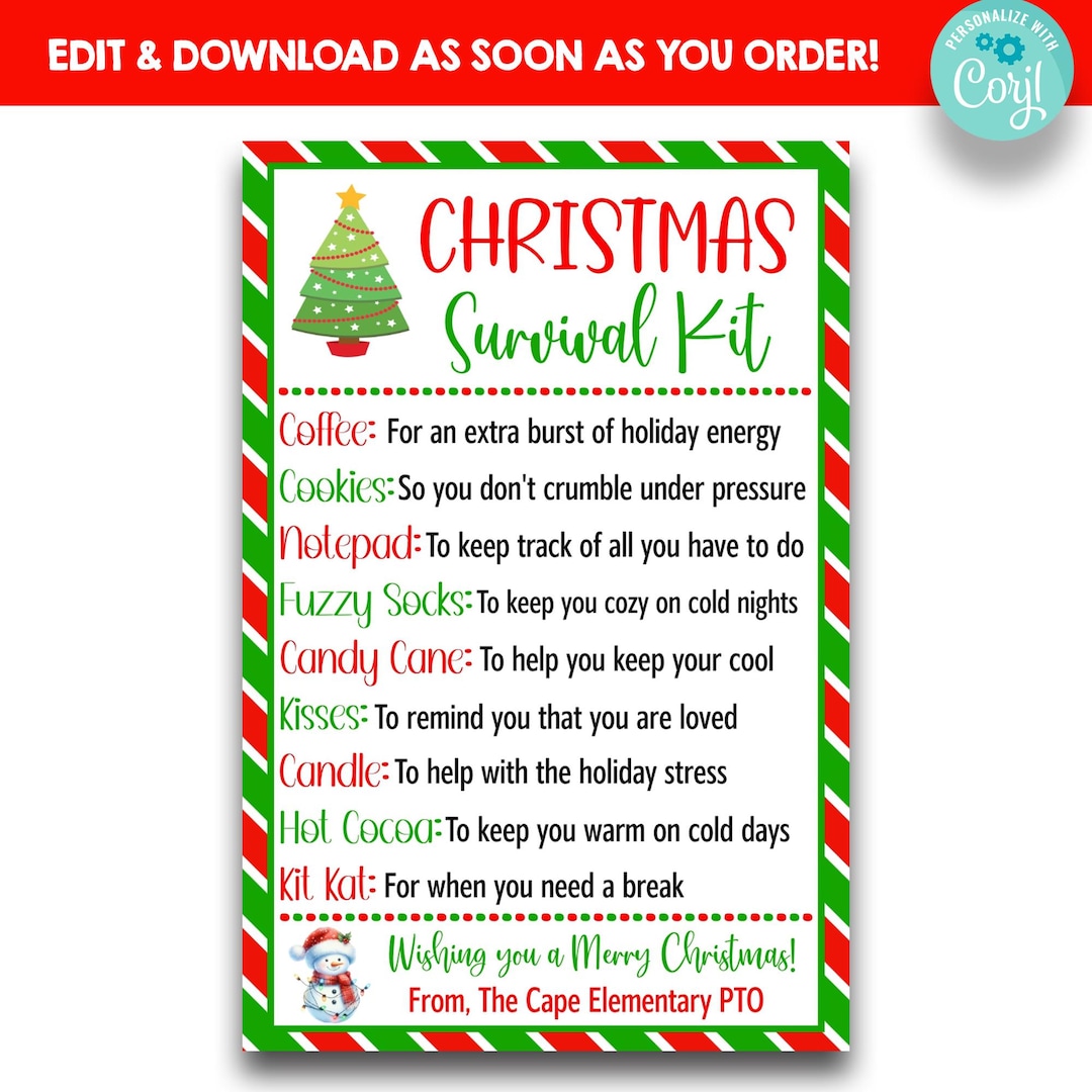 EDITABLE Christmas Survival Kit Gift Tags | Printable Christmas Tags ...