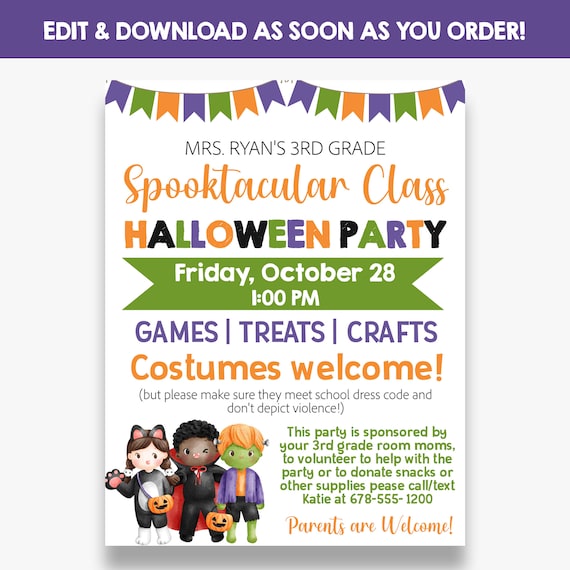 EDITABLE Halloween Class Party Flyer School Halloween Party - Etsy