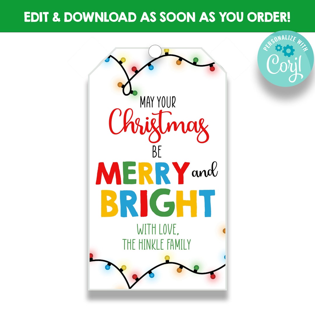 EDITABLE Merry & Bright Christmas Gift Tag | Christmas Lights Gift ...