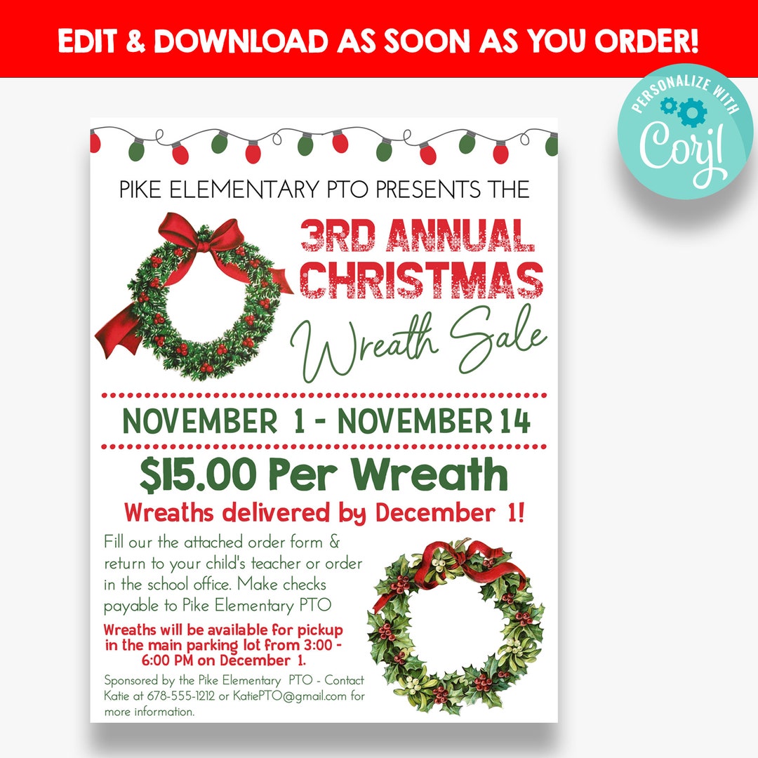 EDITABLE Christmas Wreath Fundraiser Flyer | Wreath Sale Flyer With ...