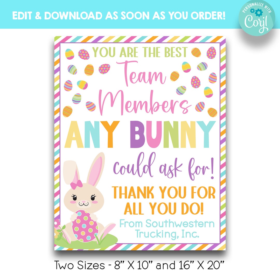 EDITABLE You Are the Best Team Members Any Bunny Could Ask for ...