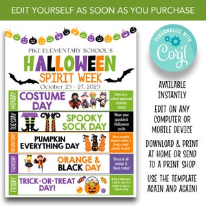 EDITABLE Halloween Spirit Week Flyer | School Halloween Dress up Week ...