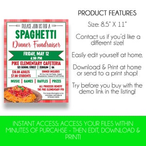 EDITABLE Spaghetti Dinner Fundraiser Flyer With Bonus Tickets ...