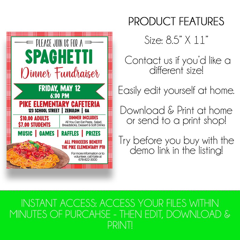 EDITABLE Spaghetti Dinner Fundraiser Flyer With Bonus Tickets - Etsy