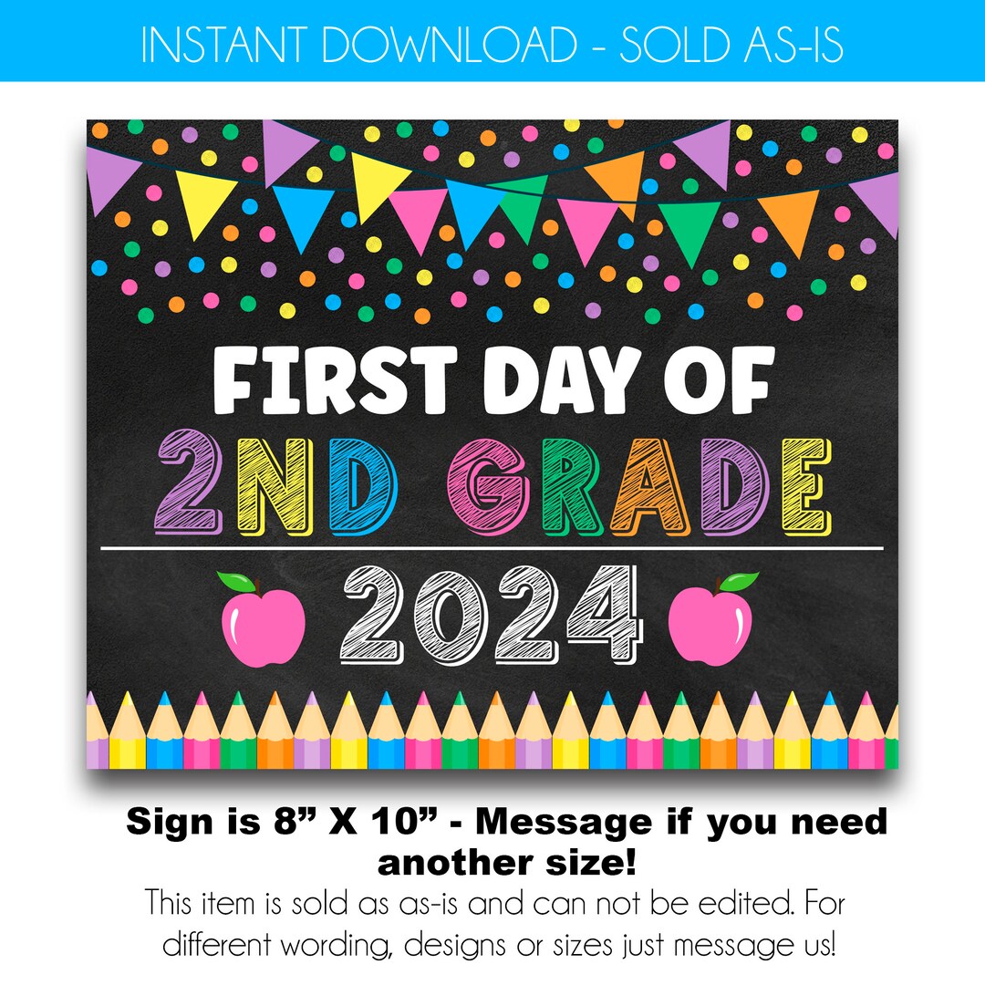 First Day of 2nd Grade Sign Printable Pastel Chalkboard Back to School ...