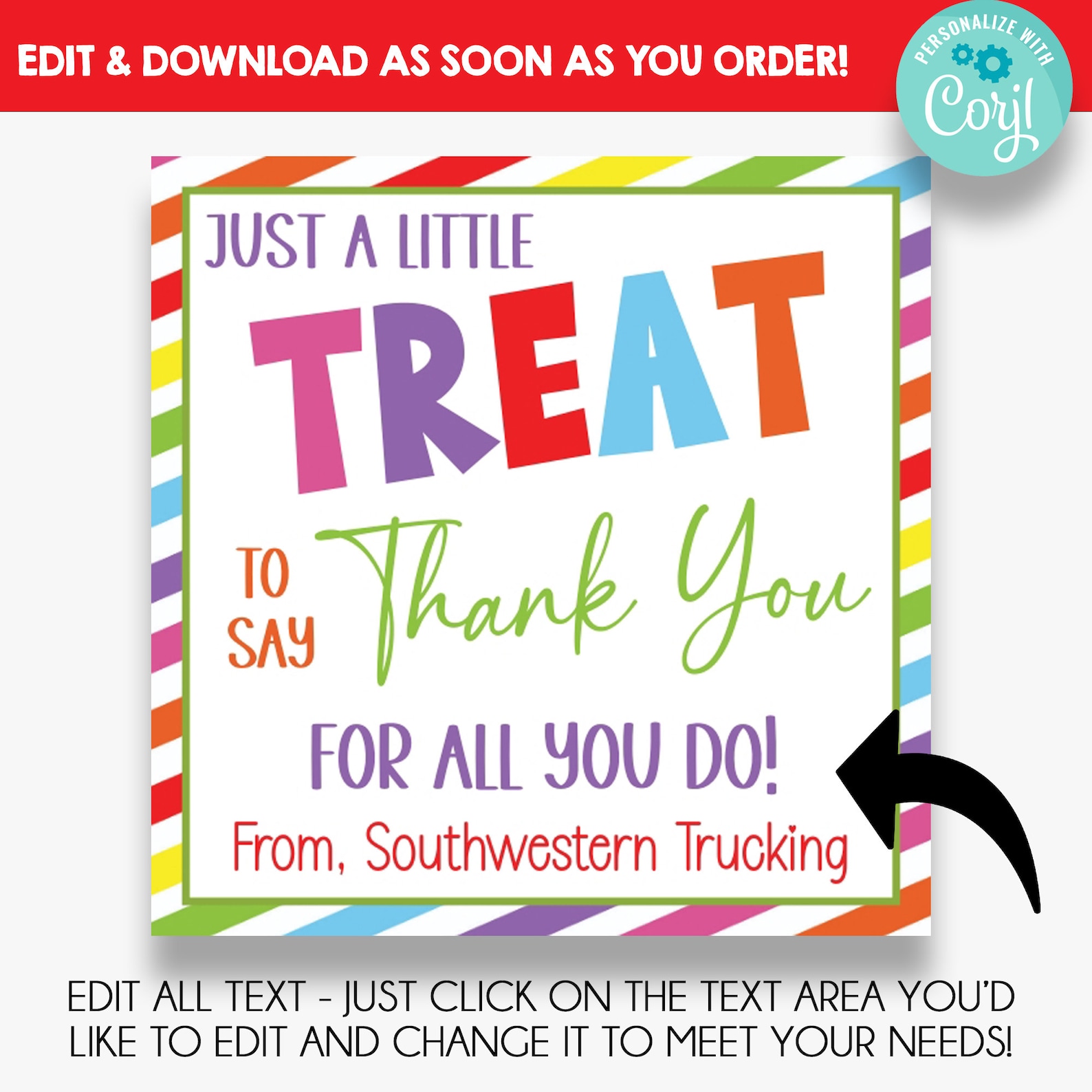 EDITABLE Just a Little Treat to Say Thank You for All You Do Square ...